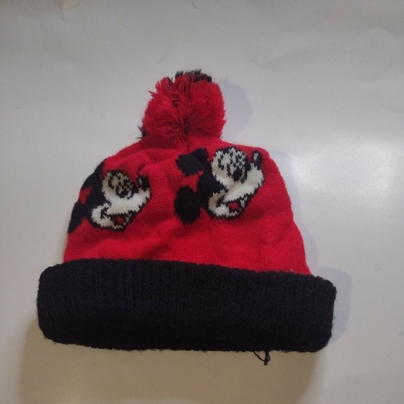 Disney | Accessories | Vintage Walt Disney Black Red Mickey Mouse Knit ...